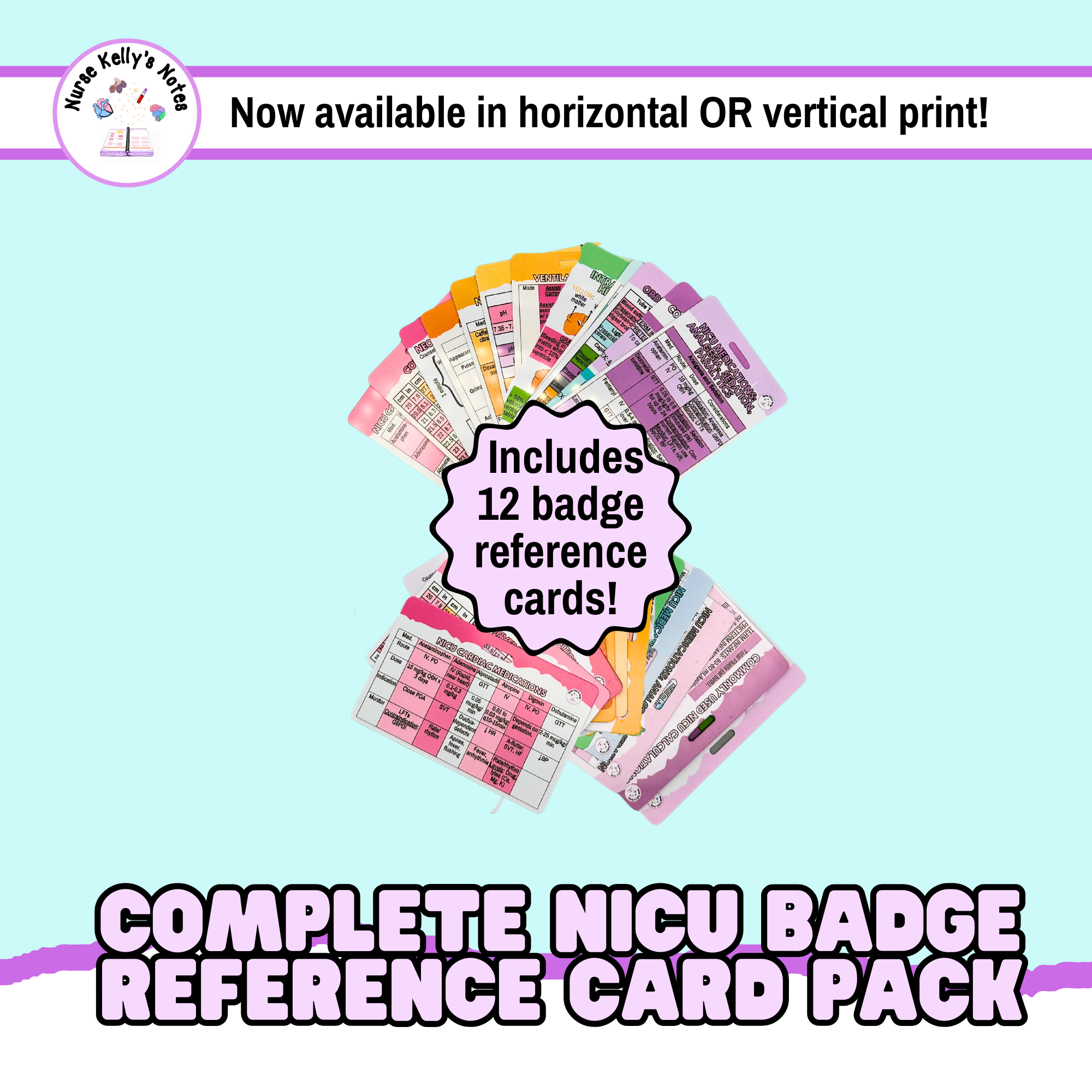 NICU Badge Reference Card Pack: Bundle of 12 Wearable Reference Cards ...
