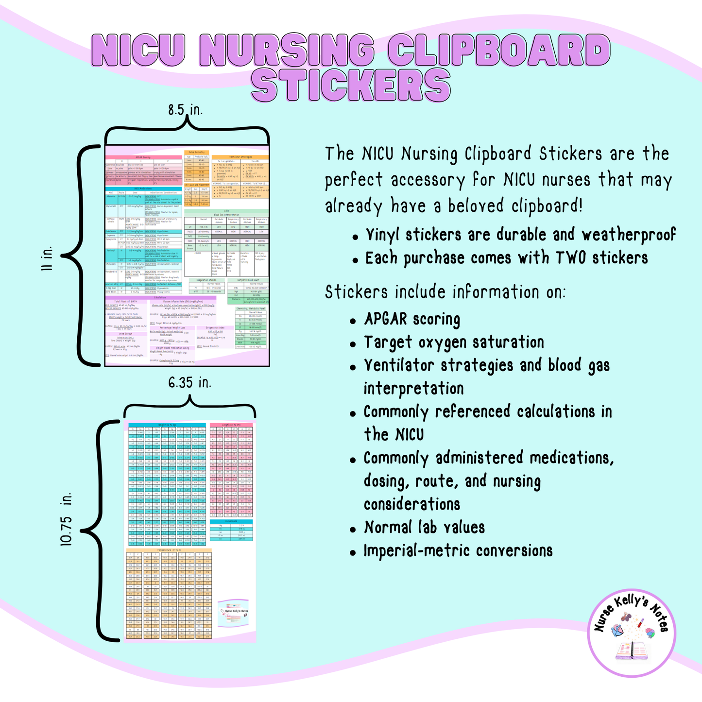 NICU Nursing Stickers for Clipboard | Perinatal and Neonatal Resources ...